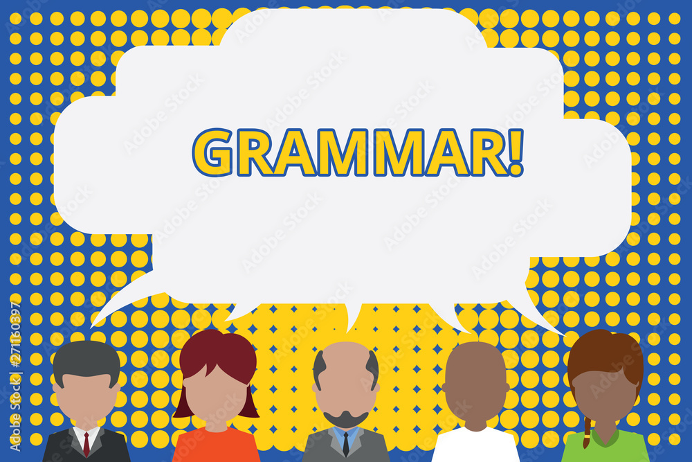 Writing note showing Grammar. Business concept for whole system ...