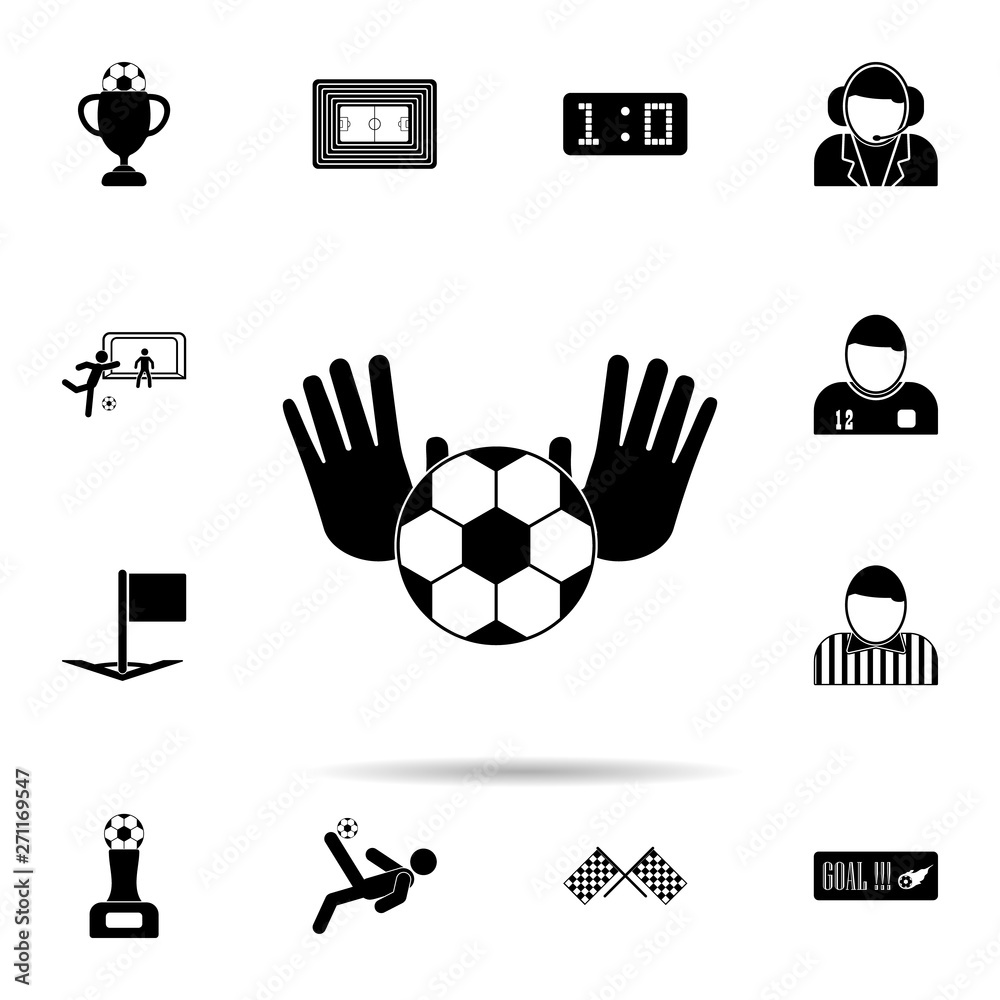 Goalkeeper's hands and ball icon. Universal set of football for website ...