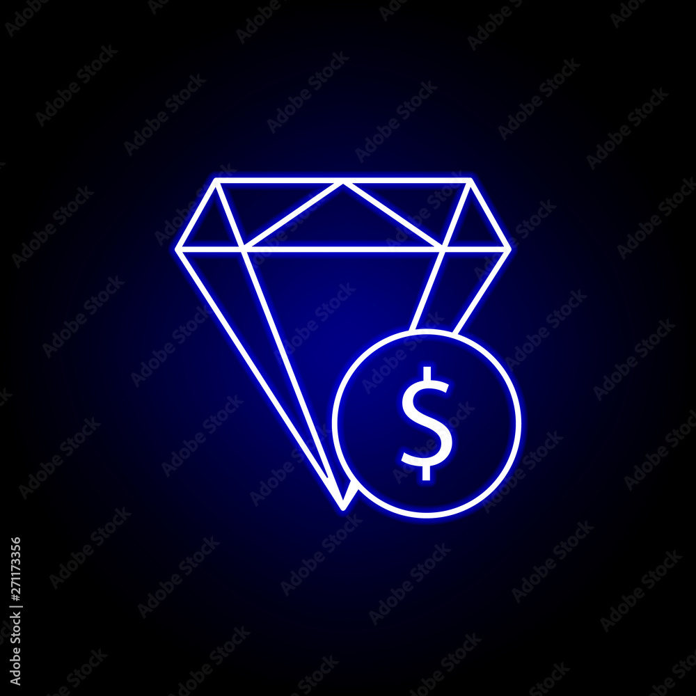 diamond dollar icon in neon style. Element of finance illustration ...