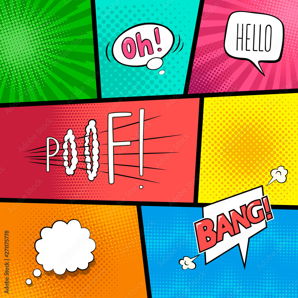 Colorful comic book background with different speech bubbles Vector ...