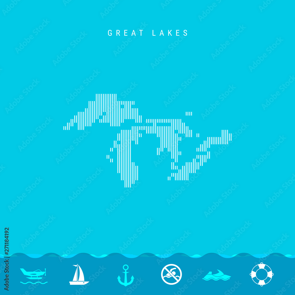 Vector Vertical Lines Pattern Map of all Great Lakes, One of the Lakes ...
