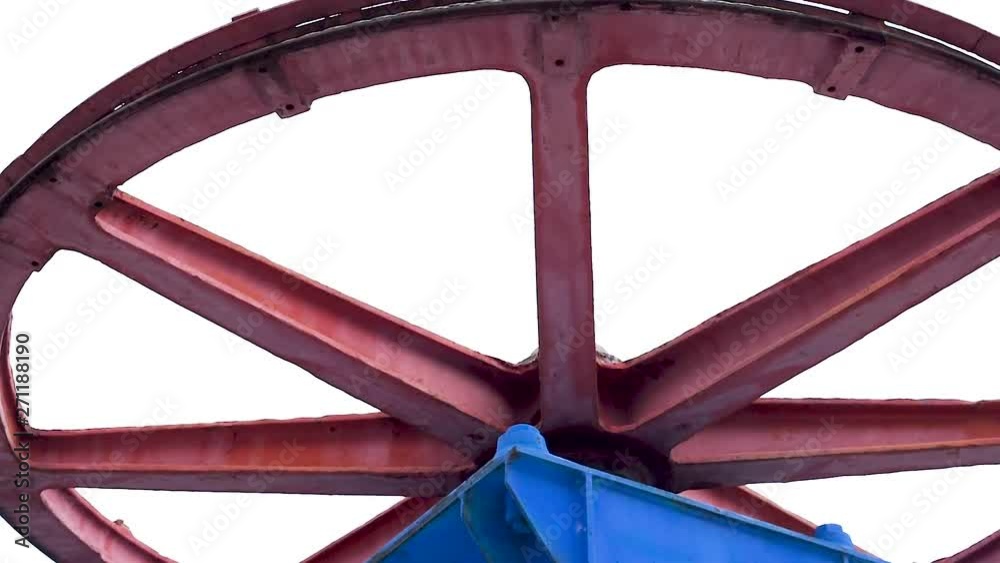 End rail mechanism of the cable car in action in natural light Rotating ...