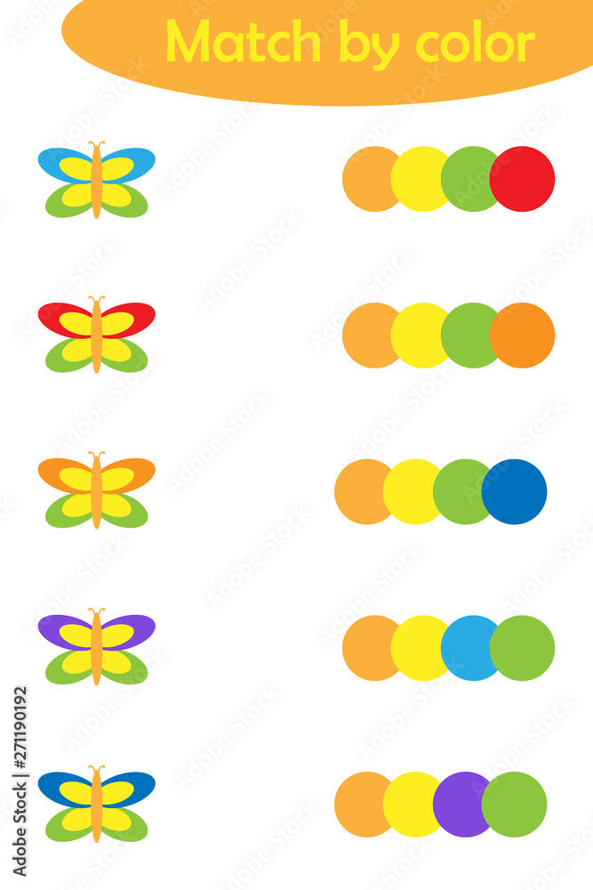 Matching game for children, connect colorful butterflies with same ...