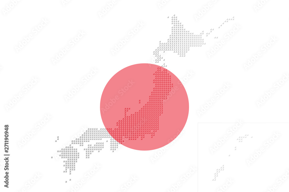 Japanese flag and Japan map composed of three-dimensional dots. 日本国旗と立体 ...