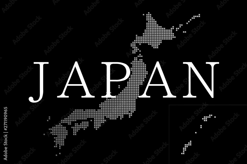 Japanese flag and Japan map composed of three-dimensional dots. 日本国旗と立体 ...