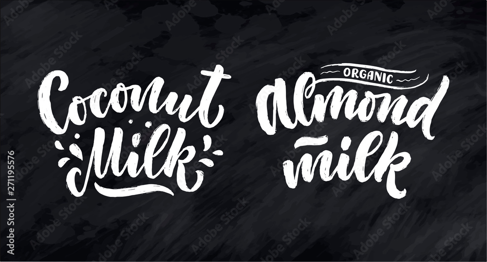 Coconut, Almond milk lettering for banner, logo and packaging design ...