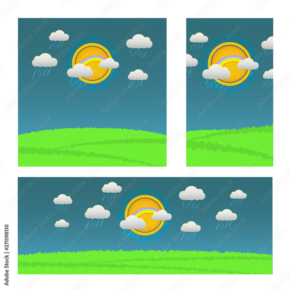 Cartoon weather colorful background landscape summer day scene. Sun ...