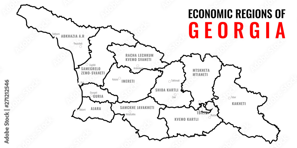 Economic regions of Georgia. Each regions is separated. Vector ...