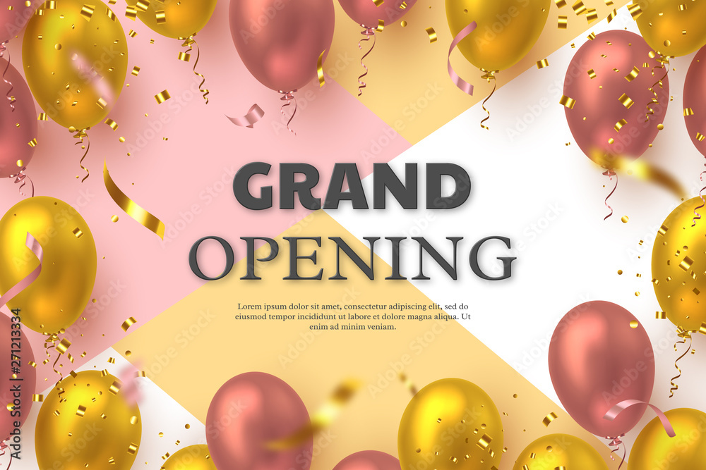 Grand opening ceremony vector banner. Realistic glossy balloons and ...