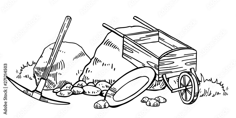 California gold rush vector illustration. Hand drawn vintage outline ...