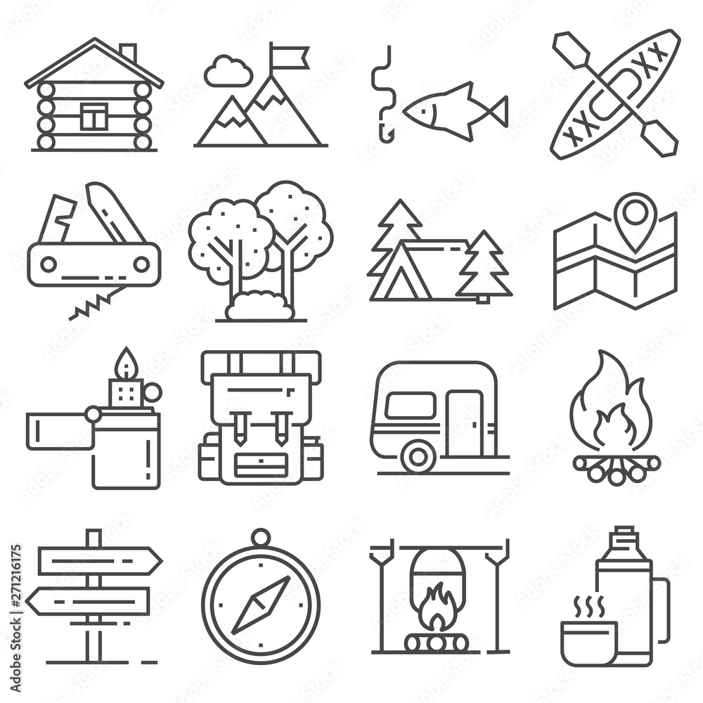 Line Leisure and outdoor recreation activities icon set Stock Vector ...