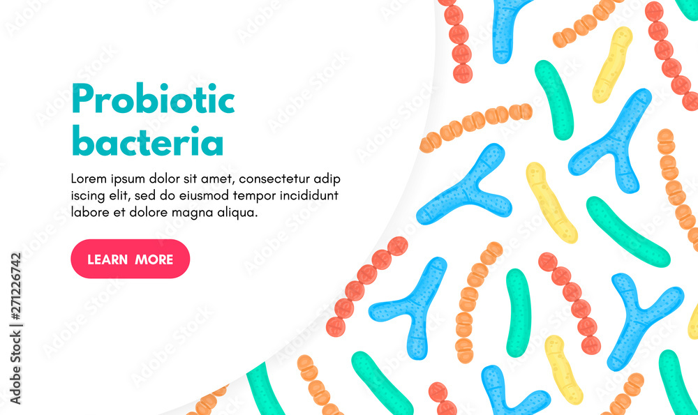 Vector background with probiotics. Bifidobacterium, lactobacillus ...