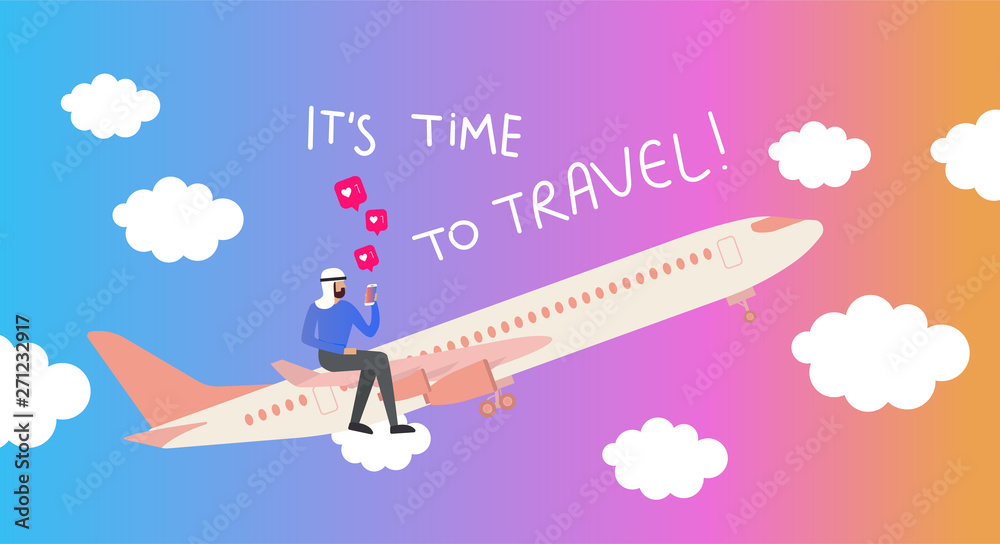 It's time to travel! Travel vacations design picture of aircraft ...