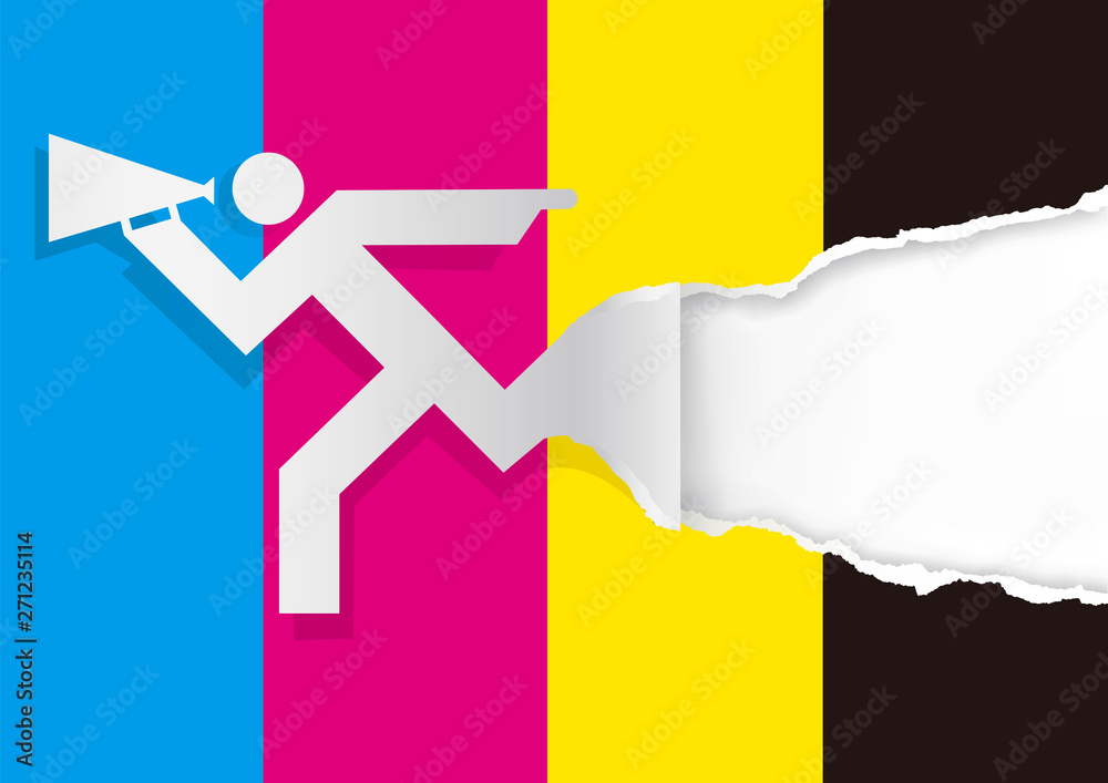 Fast color printing torn paper concept. Illustration of running man ...