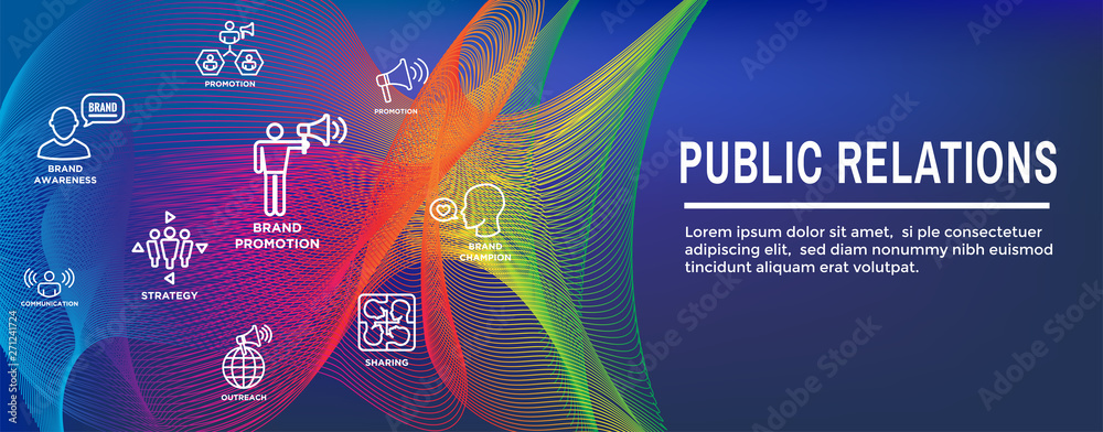Public Relations Web Header Banner and Icon Set with brand awareness ...
