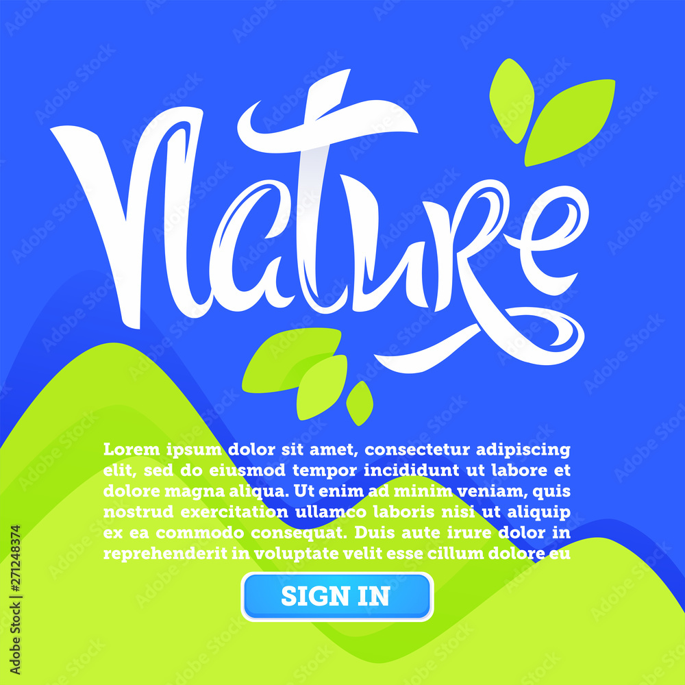 Nature banner, abstract app page template with lettering composition ...
