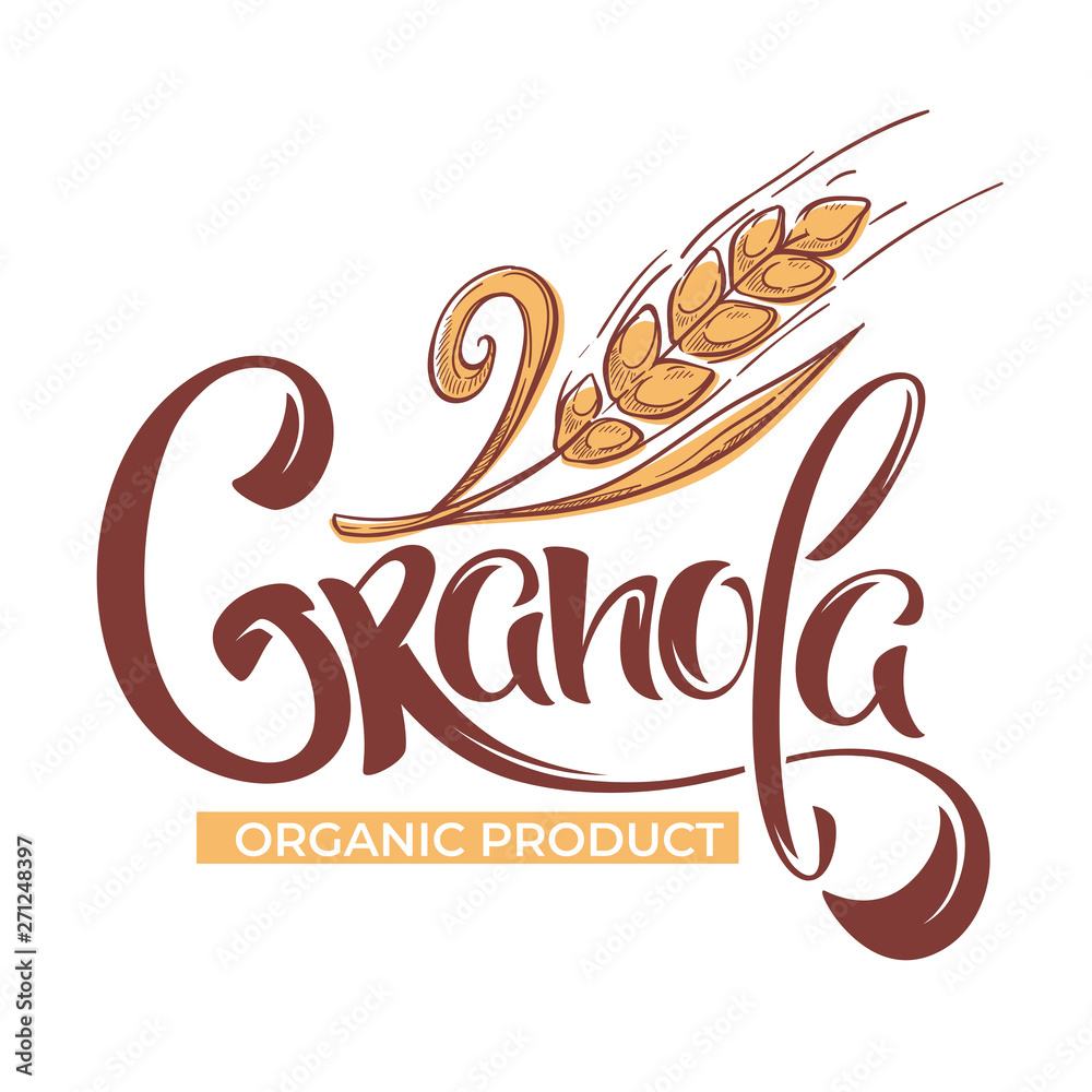 Granola logo template with calligraphy lettering composition and grain ...