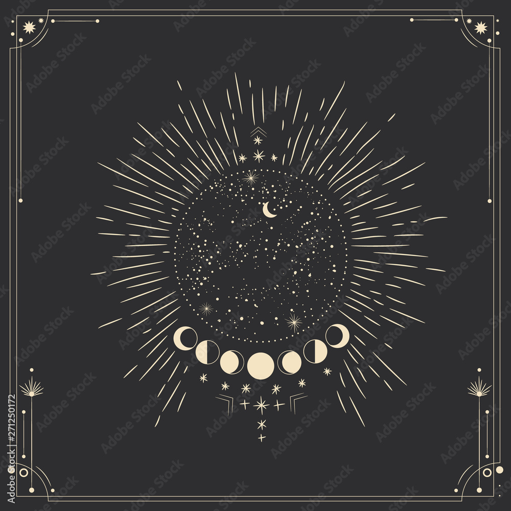 Vector illustration set of moon phases. Different stages of moonlight ...