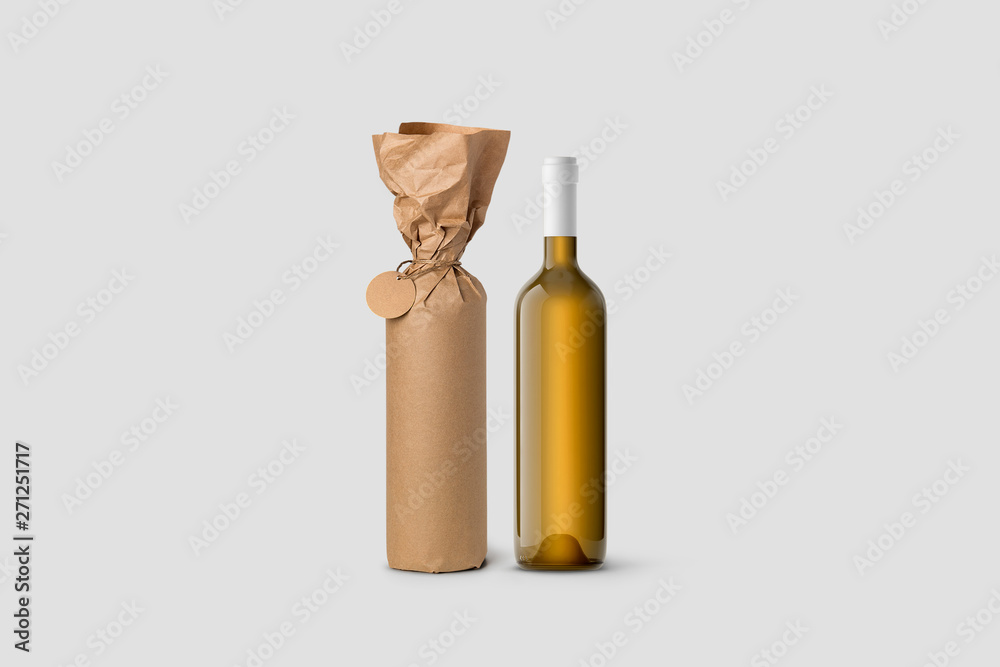Wine Bottle wrapped in paper with label on white background.Realistic ...