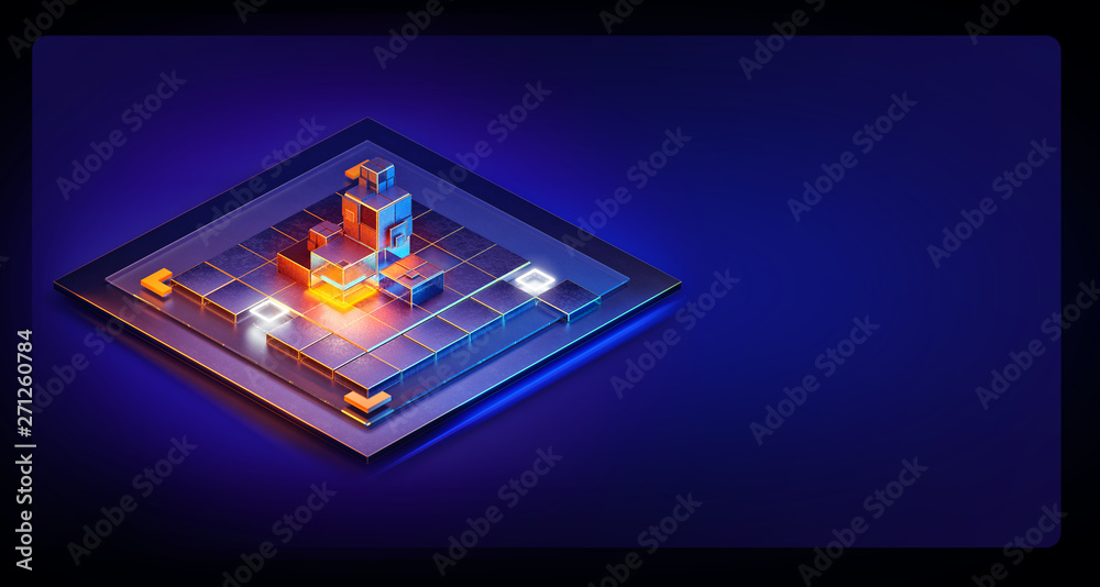 Abstract isometric user web interface design element. Digital glowing ...