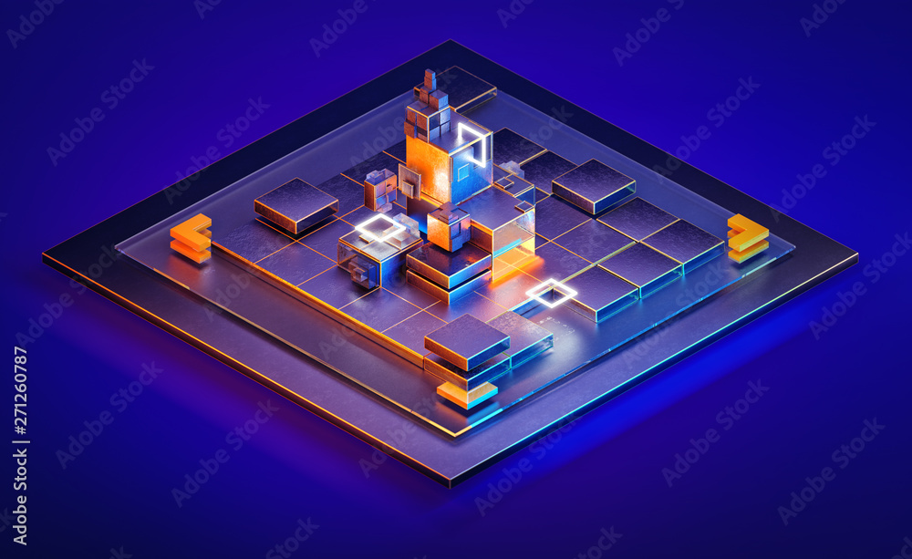 Abstract isometric user web interface design element. Digital glowing ...