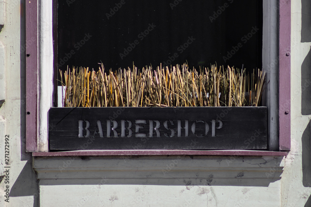 barber shop showcase window style Stock Photo | Adobe Stock