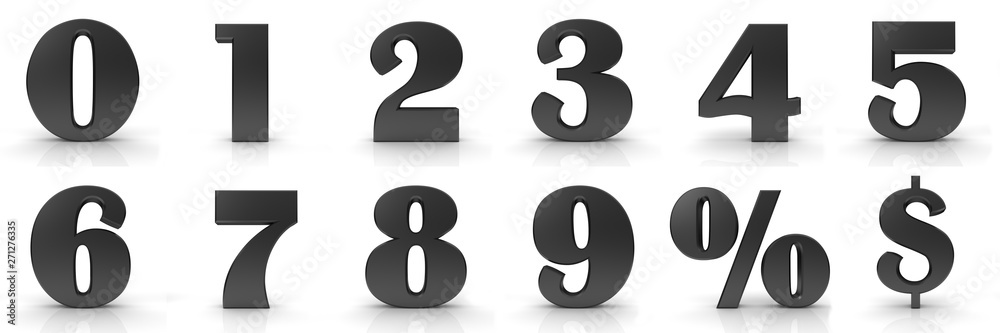 Numbers 3d Black 1 2 3 4 5 6 7 8 9 0 Numerals Percent Percentage Icon 