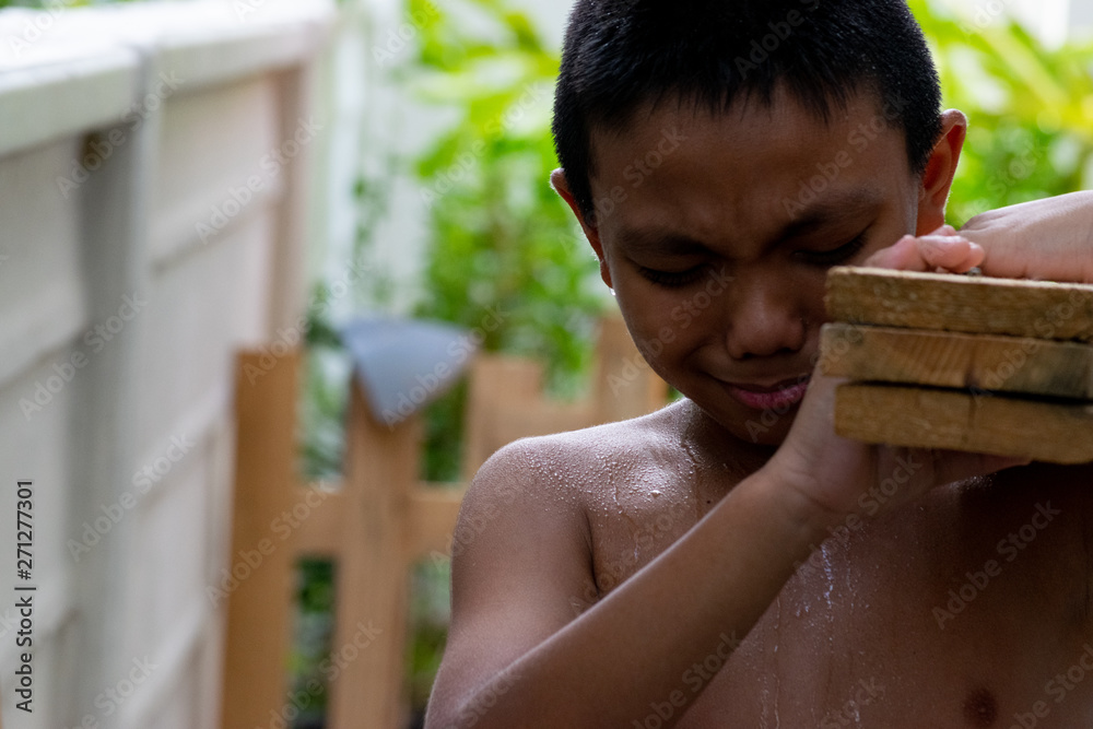 Little boy labor working in commercial building structure, World Day ...