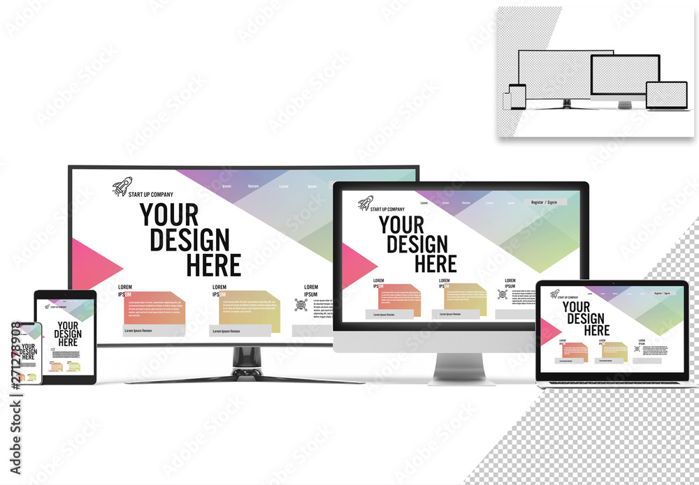 Mockup of Smartphone, Tablet, Laptop, and Desktop Screens Stock ...