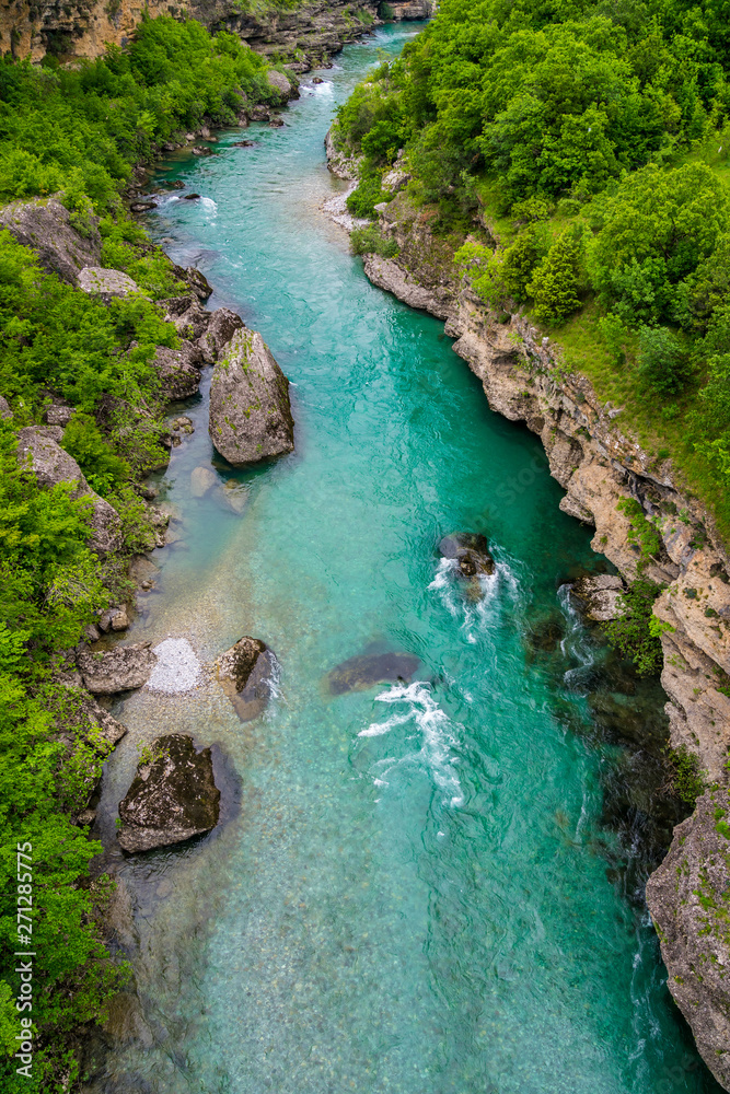 Montenegro, Crystal clear clean waters of moraca river flowing through ...