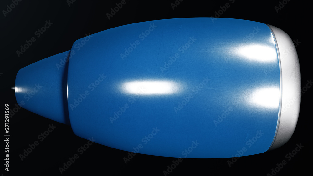 3D illustration jet engine, side view jet engine. Isolated on black ...