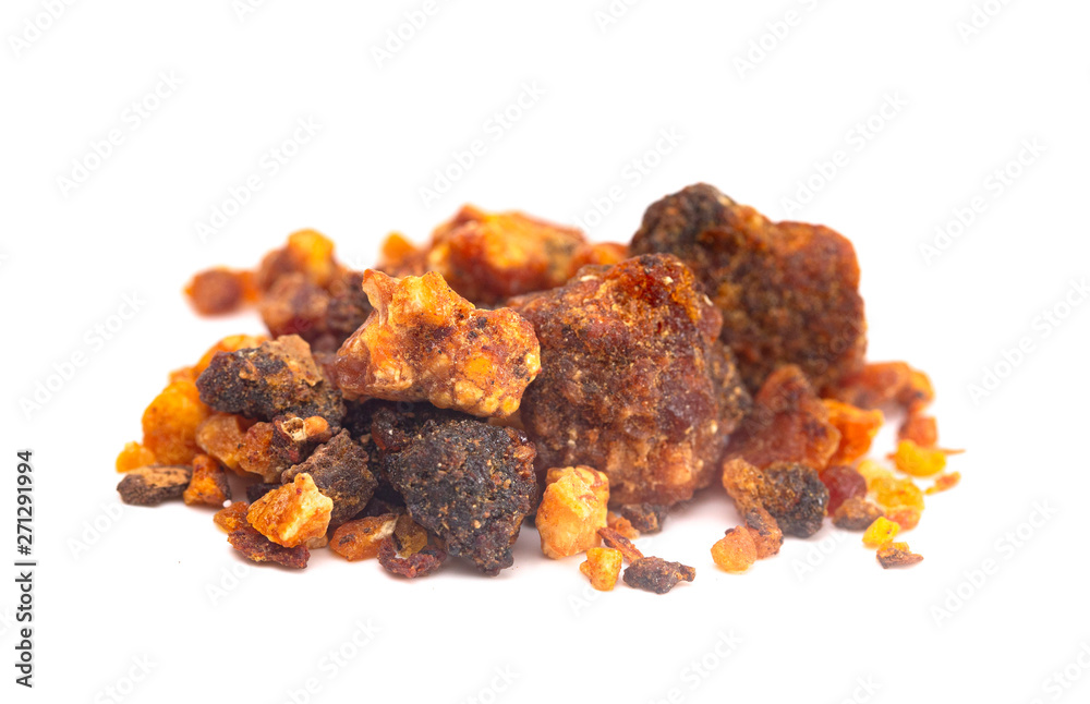 Foto de Pile of Sweet Myrrh Opoponax Isolated on a White Background do ...