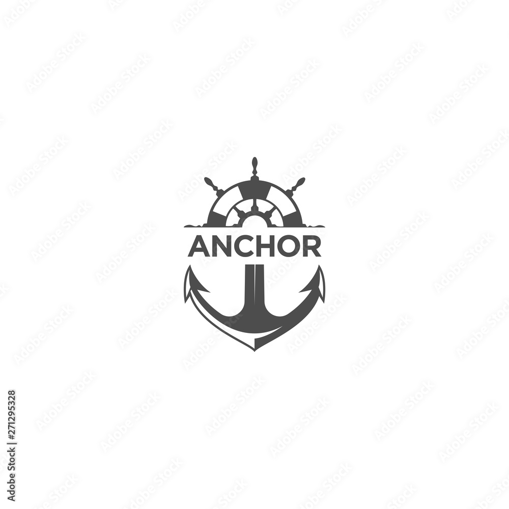 marine retro emblems logo with anchor symbol, anchor rope and ship ...