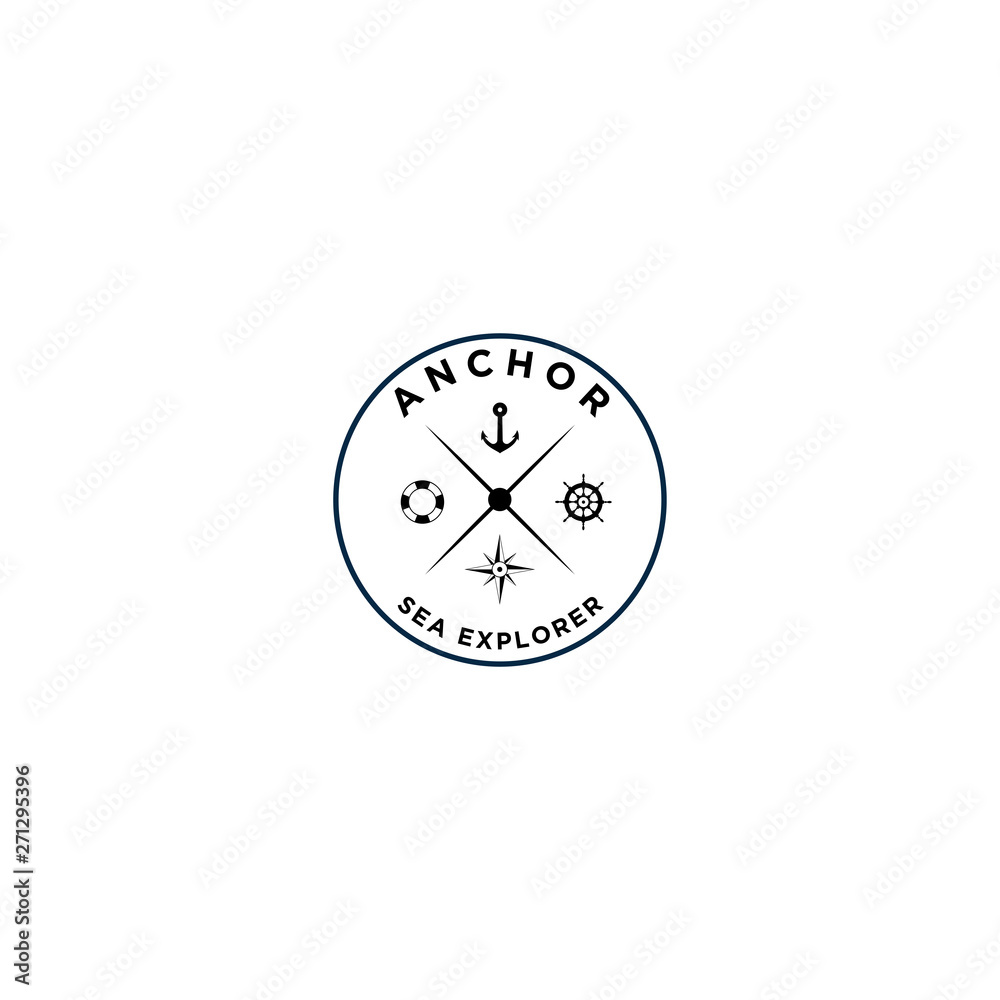 marine retro emblems logo with anchor symbol, ship wheel, ship float ...