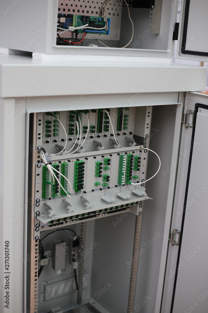 Fiber to the home equipment. FTTH internet fiber optics cables and ...