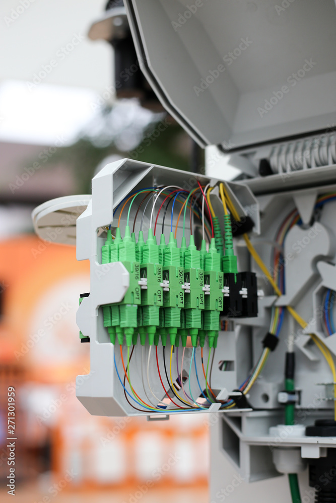 Fiber to the home equipment. FTTH internet fiber optics cables and ...