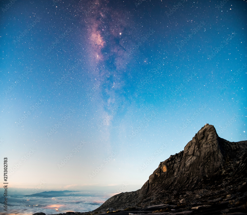 Panorama view universe space shot of milky way galaxy with stars on ...