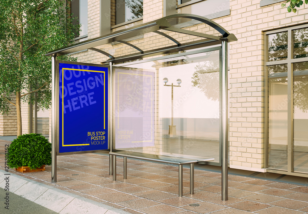 Vertical Poster on Bus Stop Mockup Stock Template | Adobe Stock