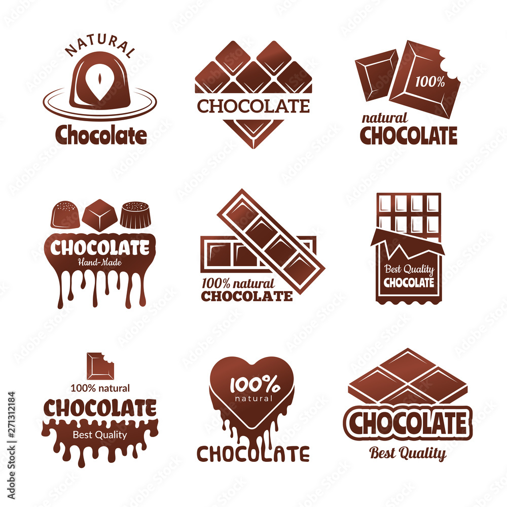 Chocolate logo. Sweets stylized badges chef and kitchen cooking ...