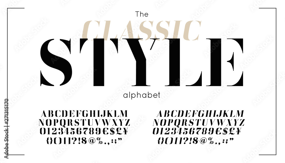 Classic vector serif font and alphabet. Vintage abc, elegant english ...