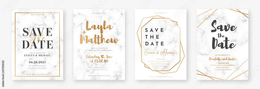 Poster Wedding card design with golden frames and marble texture – Wall ...