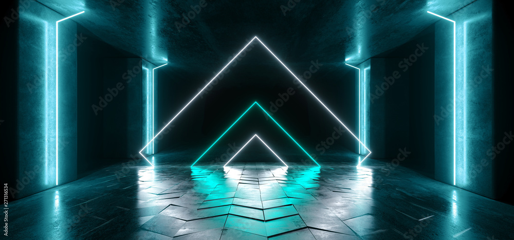 Neon Lights Triangle Graphic Glowing Blue Vibrant Virtual Sci Fi ...