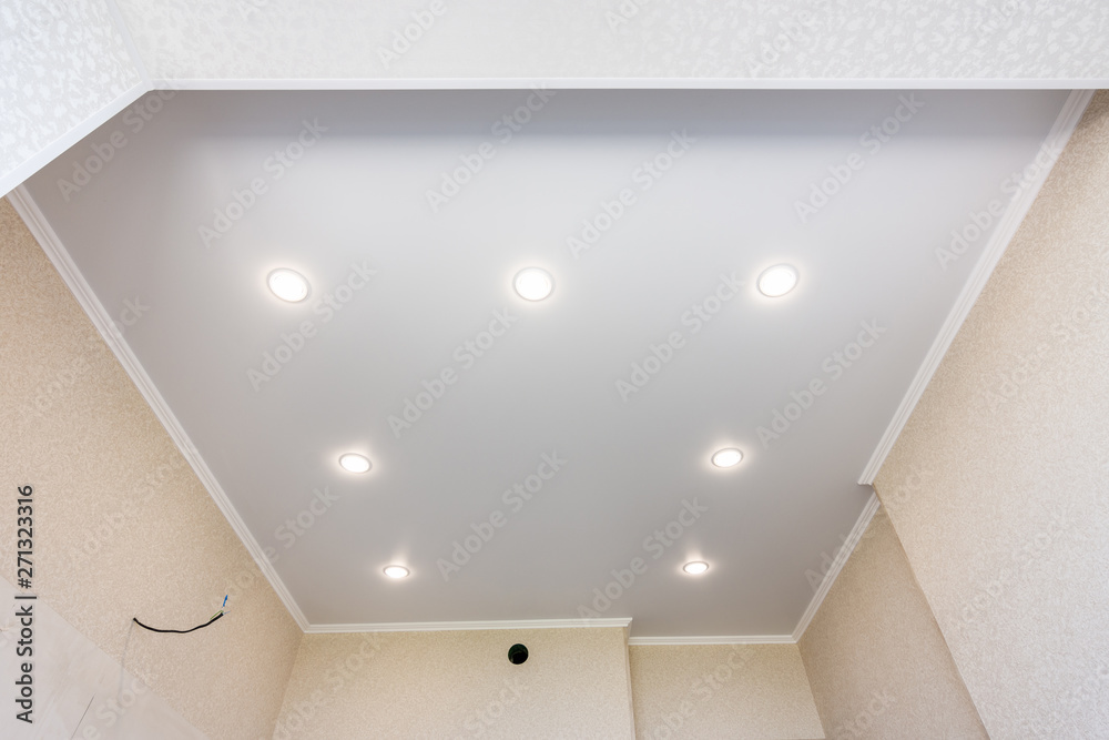Stretch ceiling in the kitchen with installed and included spotlights ...