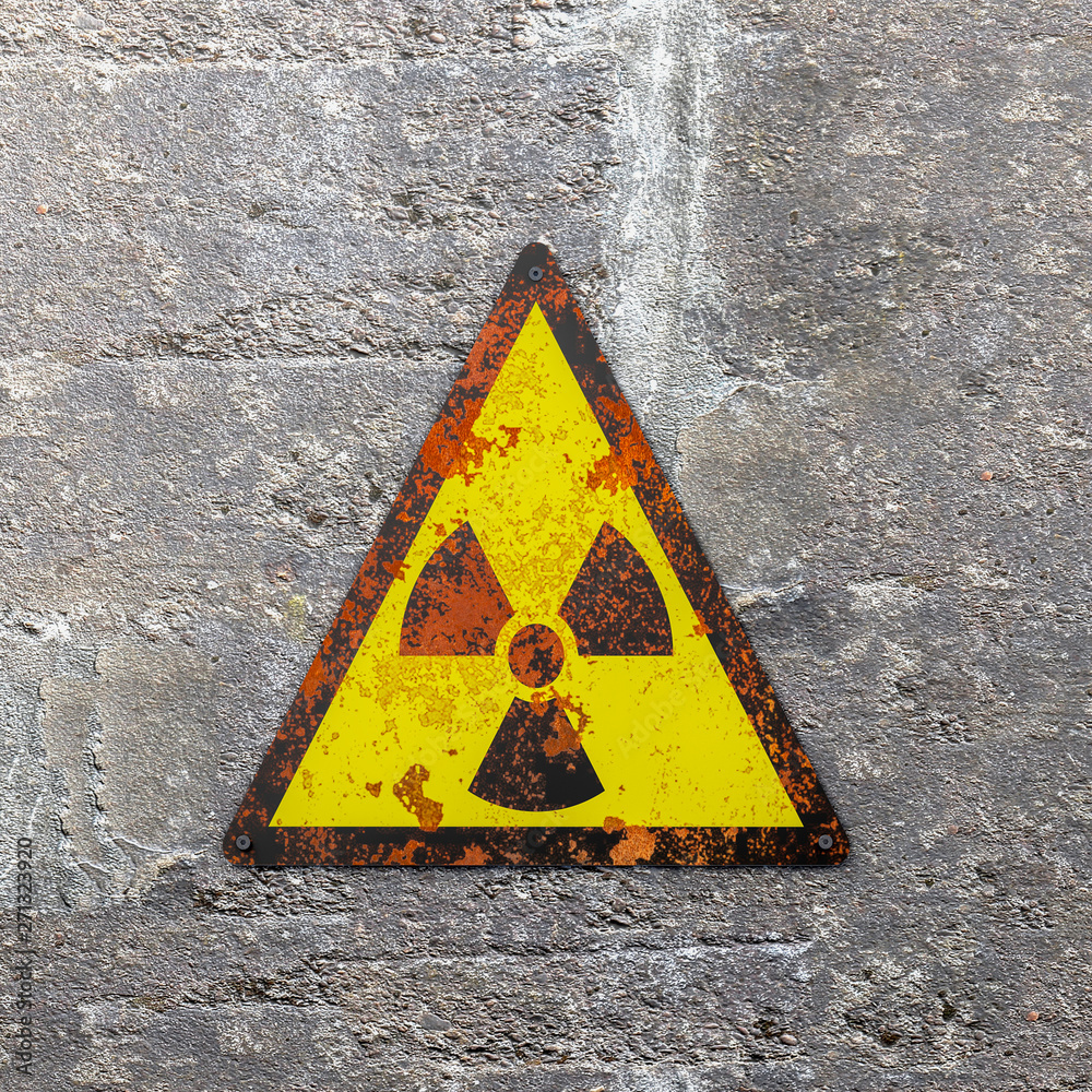 Warning sign indicating the presence of a radioactive area, nuclear ...