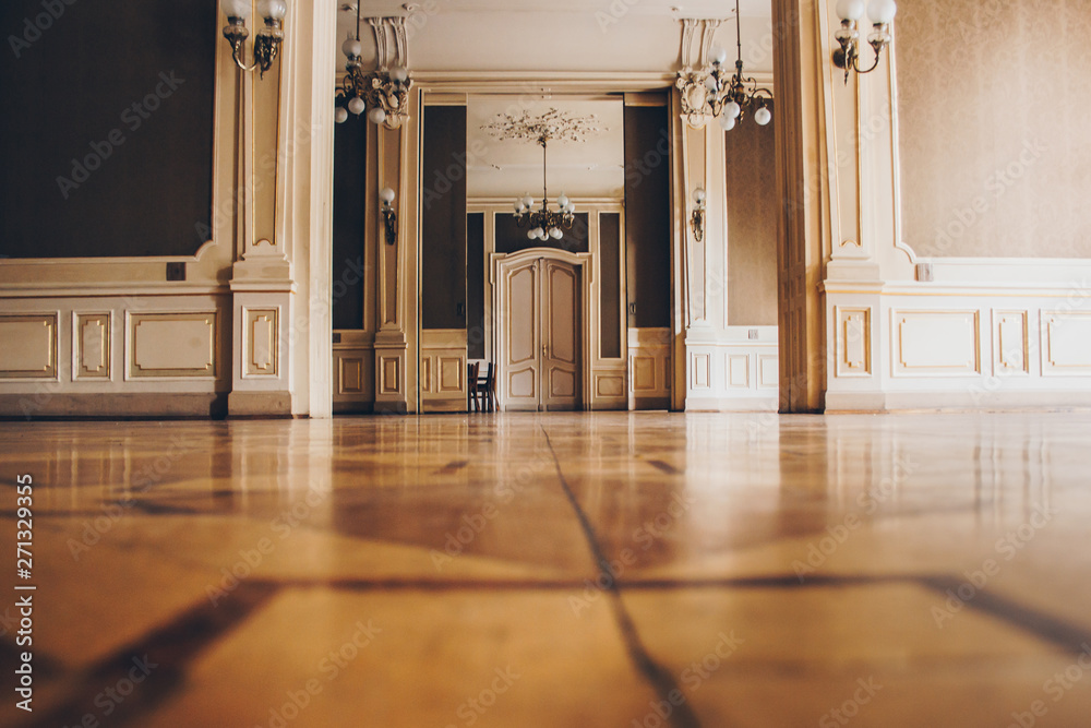 hall of a luxury home. corridor between rooms in an antique mansion ...