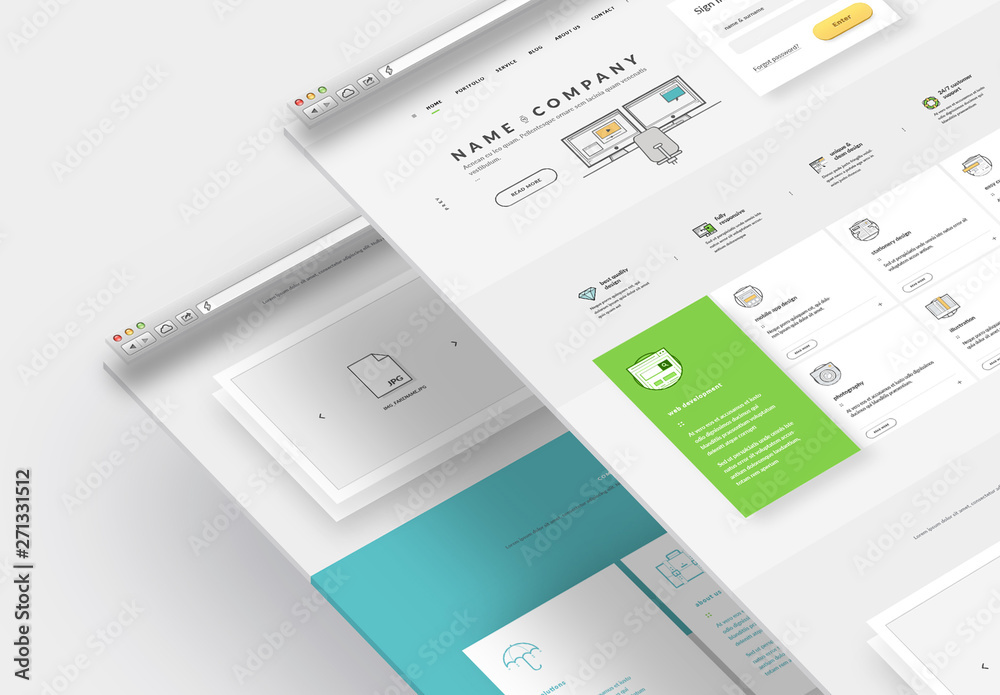 Company Portfolio Website Layout Set Stock Template | Adobe Stock