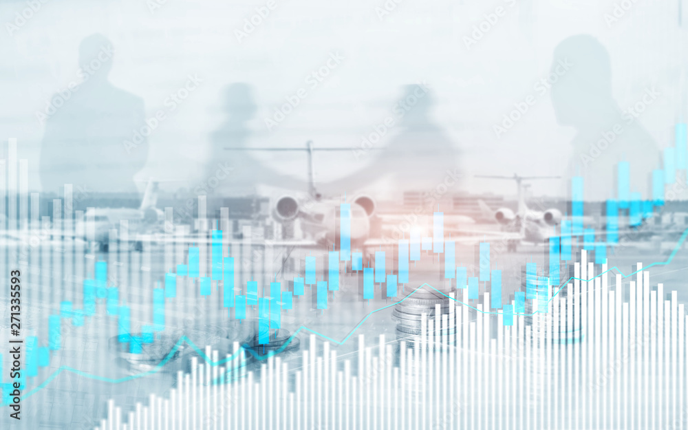 Stock trading candlestick chart and diagrams. Abstract double exposure ...