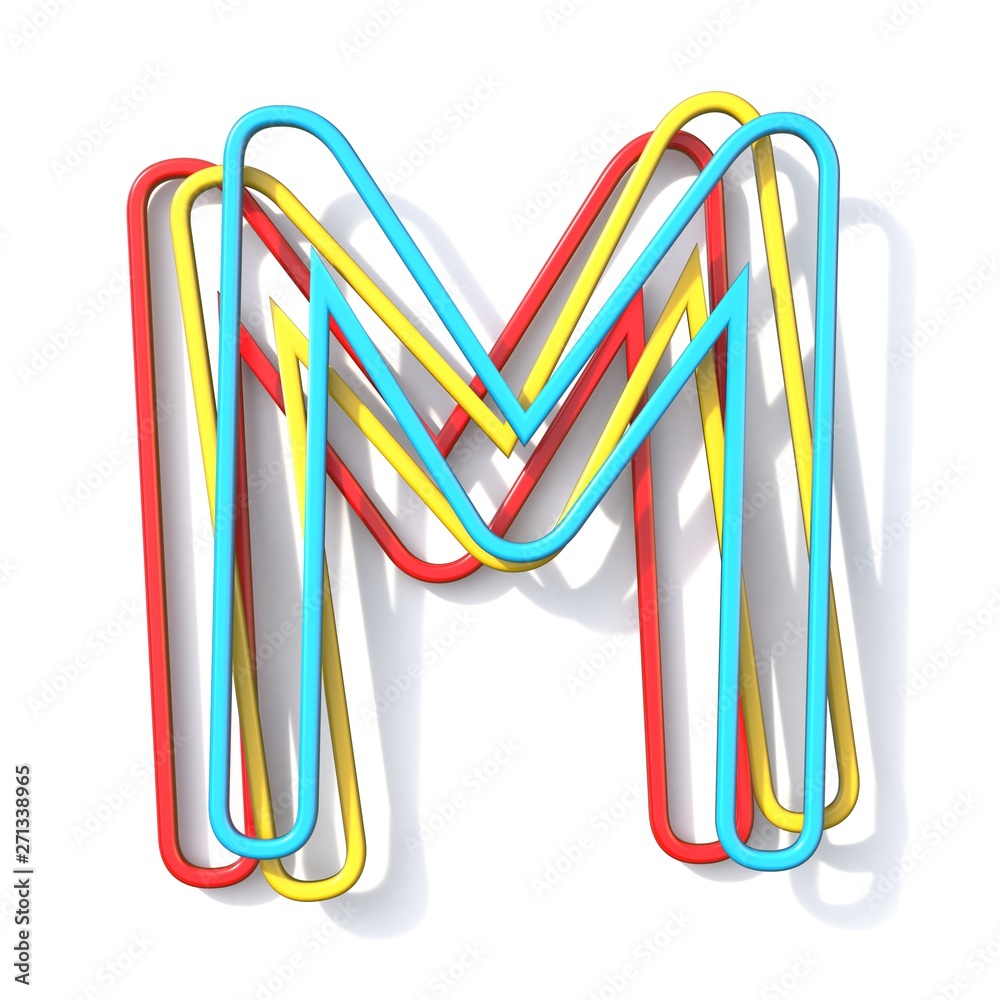 Three basic color wire font Letter M 3D Stock Illustration | Adobe Stock