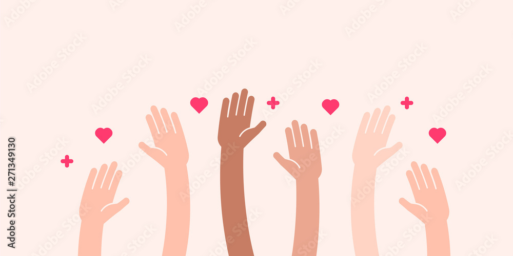 Raised helping hands vector. Illustration for volunteer and charity ...