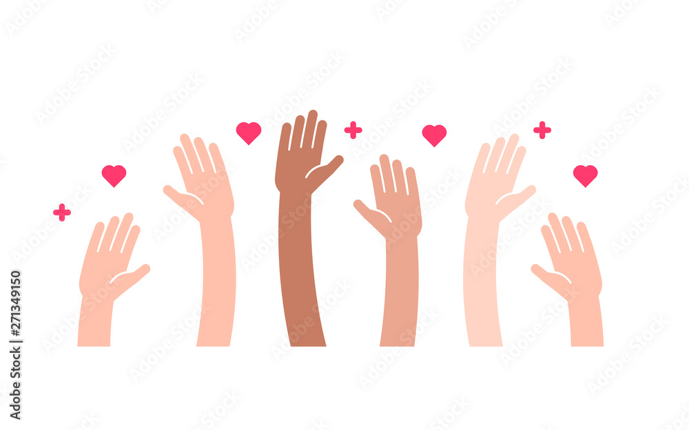 Raised helping hands vector flat icon. Illustration for volunteer and ...